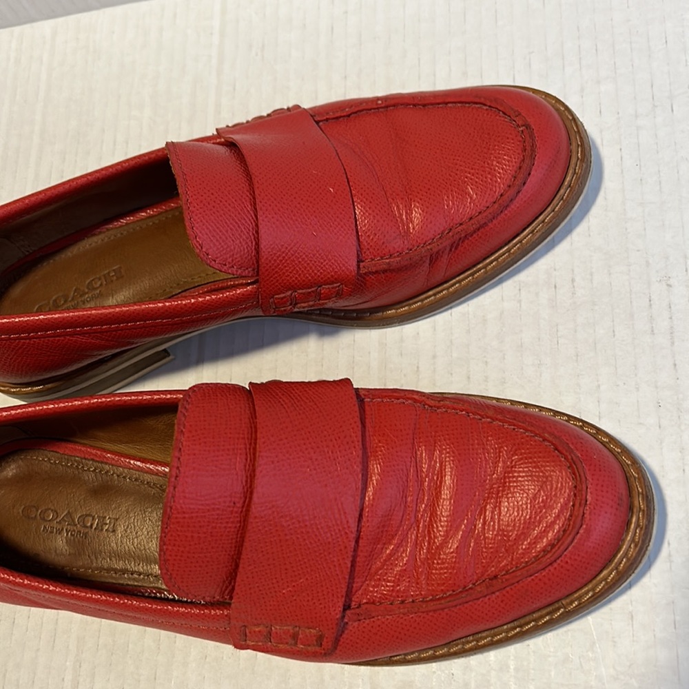 Coach Indigo Cross Grain Red Leather Loafer A9284 - Gem